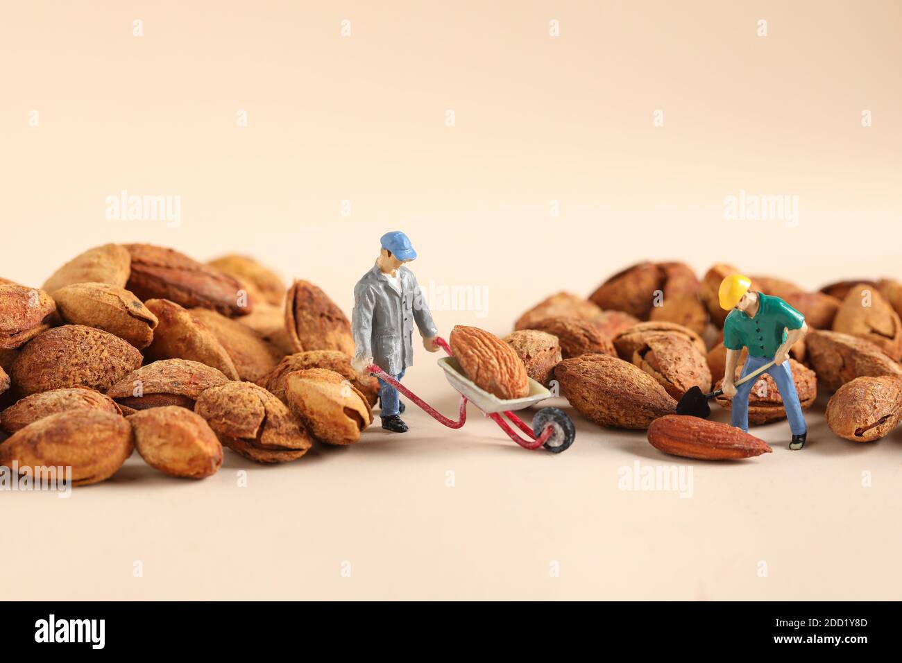 A closeup shot of small construction workers working on nuts Stock ...