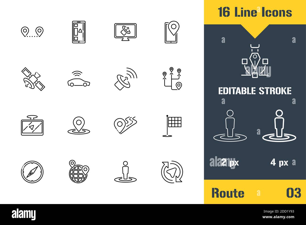 Route Location, GPS, Navigation. Thin line icon - Outline flat vector illustration. Editable ...