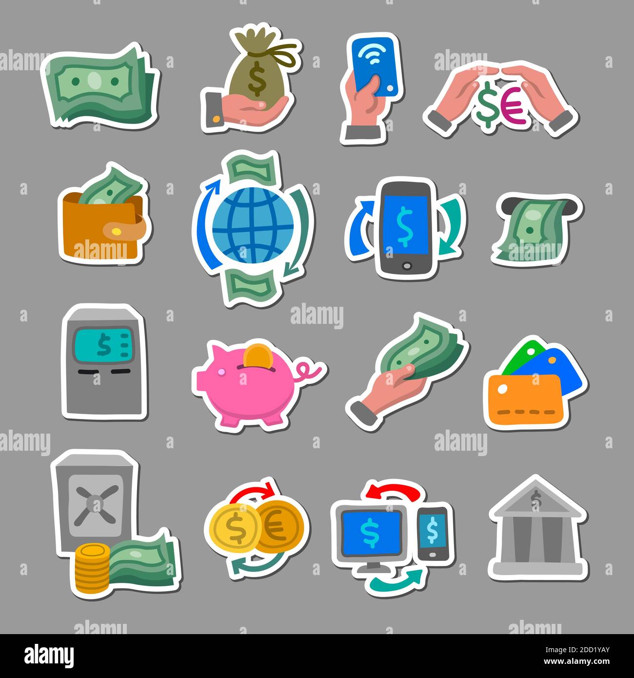 illustration of the financial and banking color flat stickers and ...