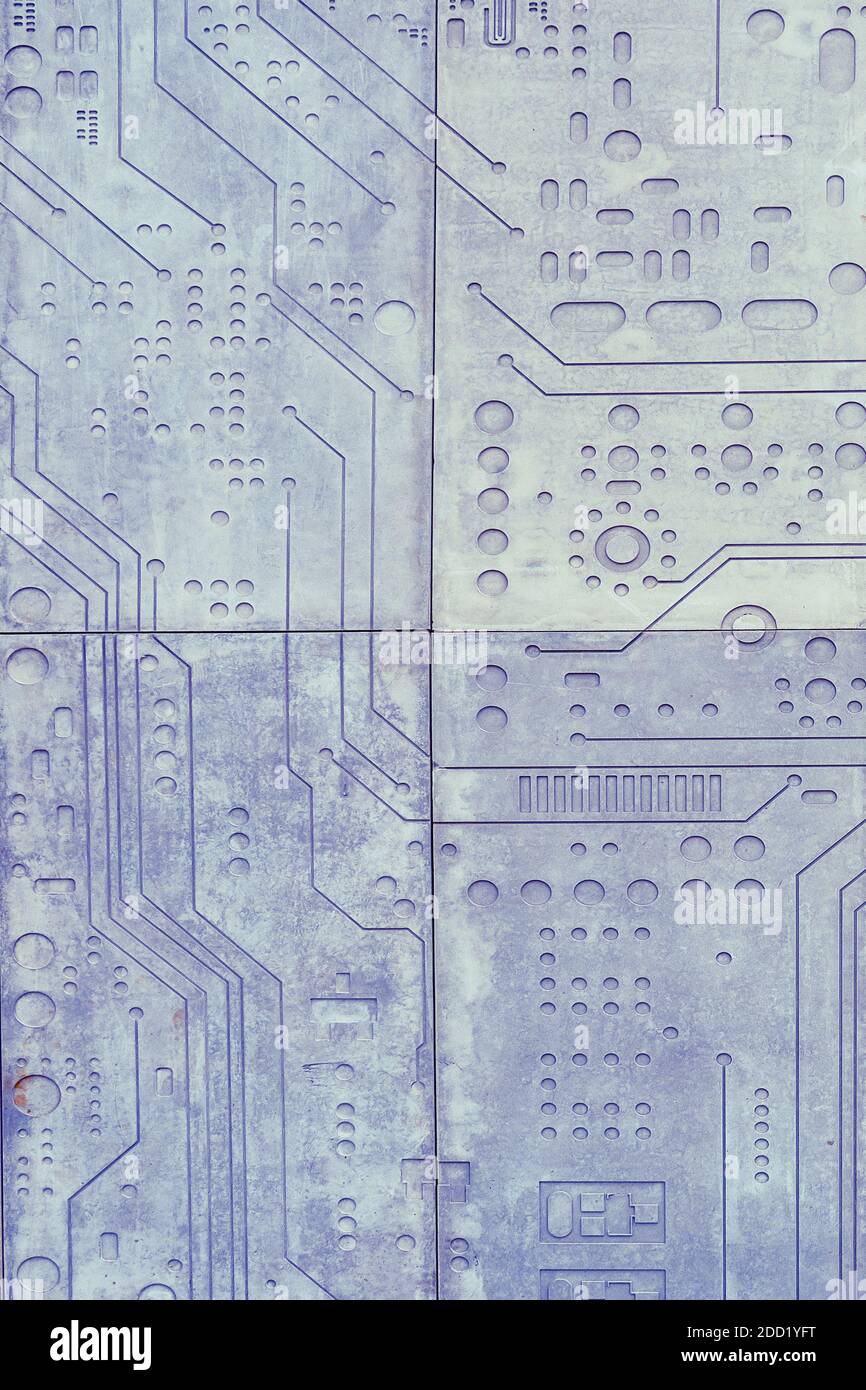 Background of stone wall with carved computer circuit board pattern ...