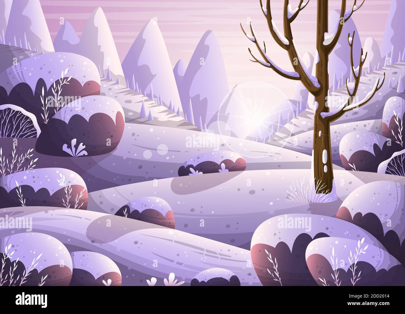 Winter landscape sunset. Vector illustration with separate layers Stock ...