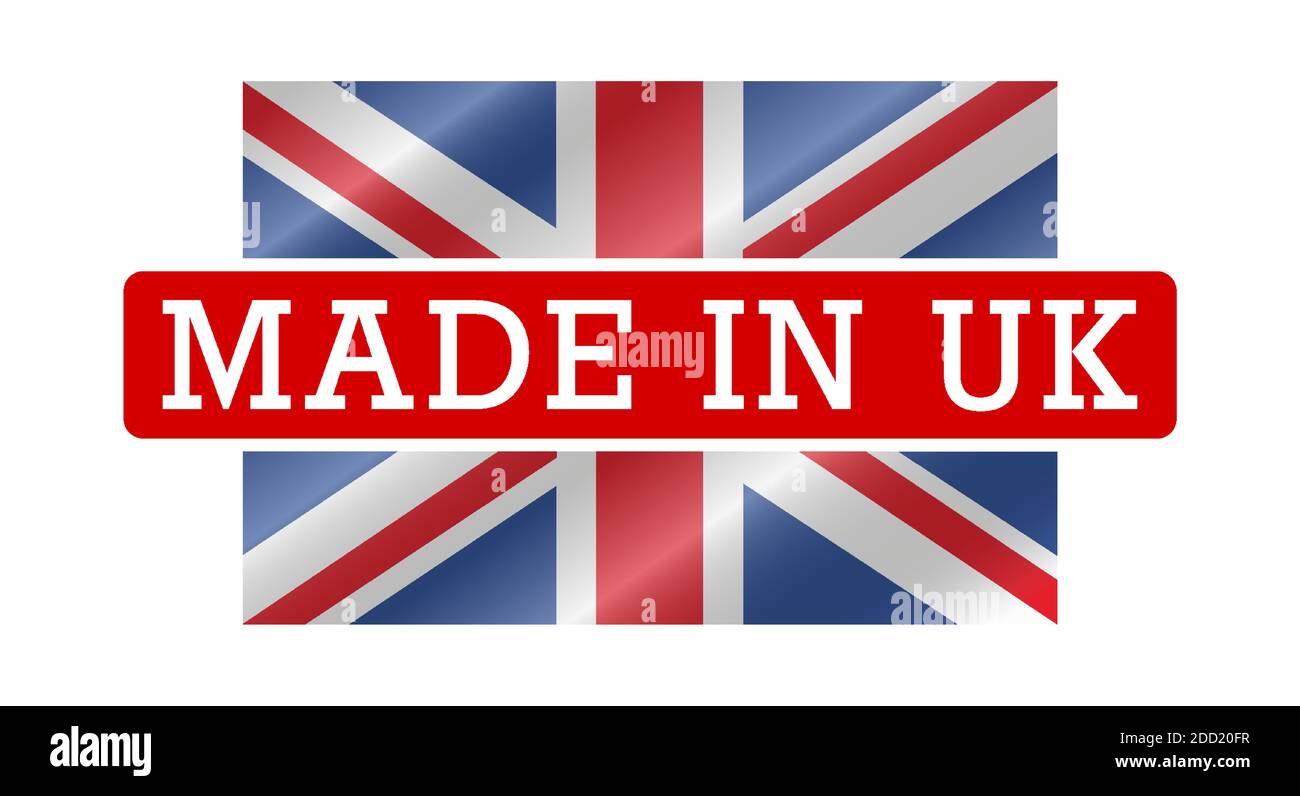 Made in UK, United Kingdom label bagde. Waving Union Jack flag. Vector ...