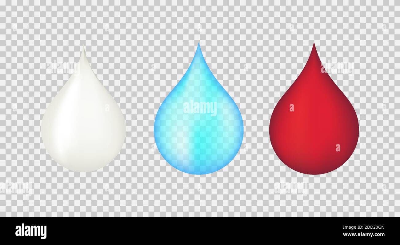 Cream or milk, water, blood drops. Realistic 3D vector illustration ...