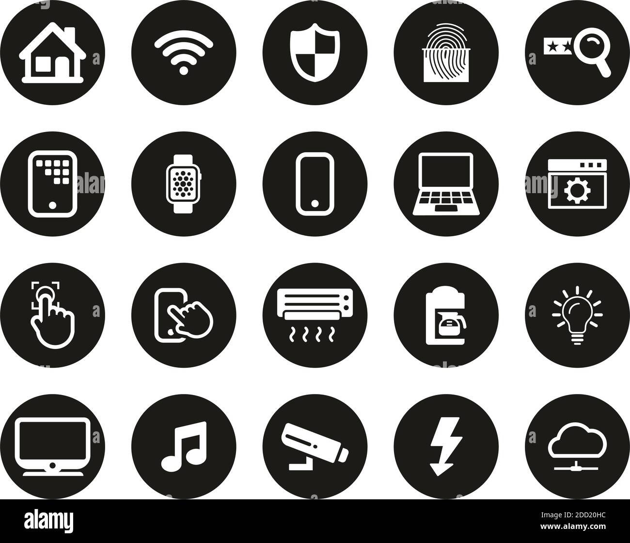 Smart Home Or Smart House Icons White On Black Flat Design Circle Set ...