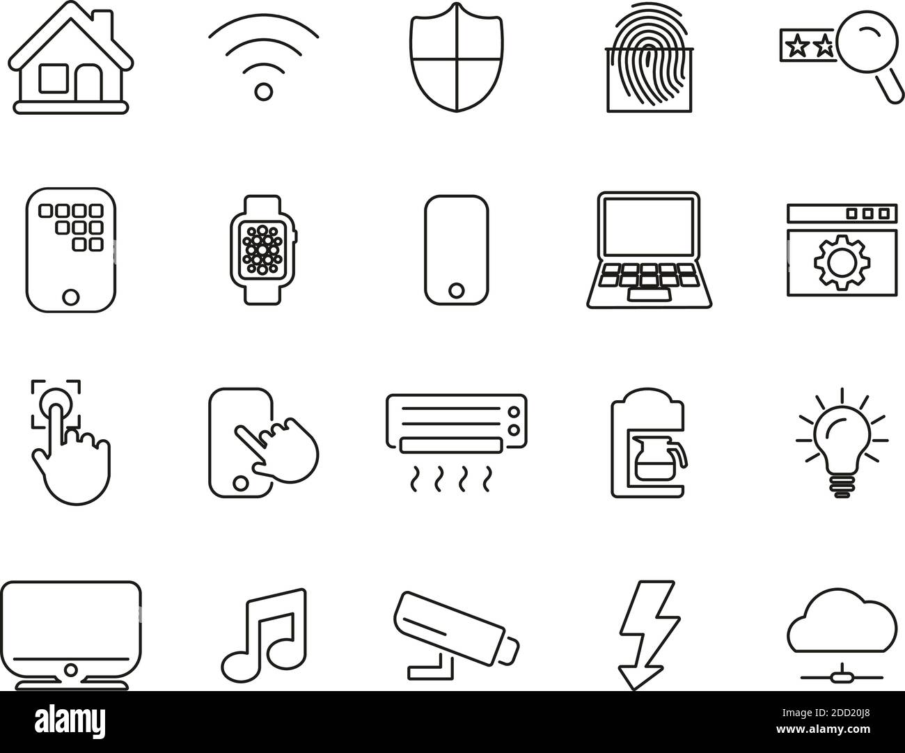 Smart Home Or Smart House Icons Black & White Thin Line Set Big Stock ...