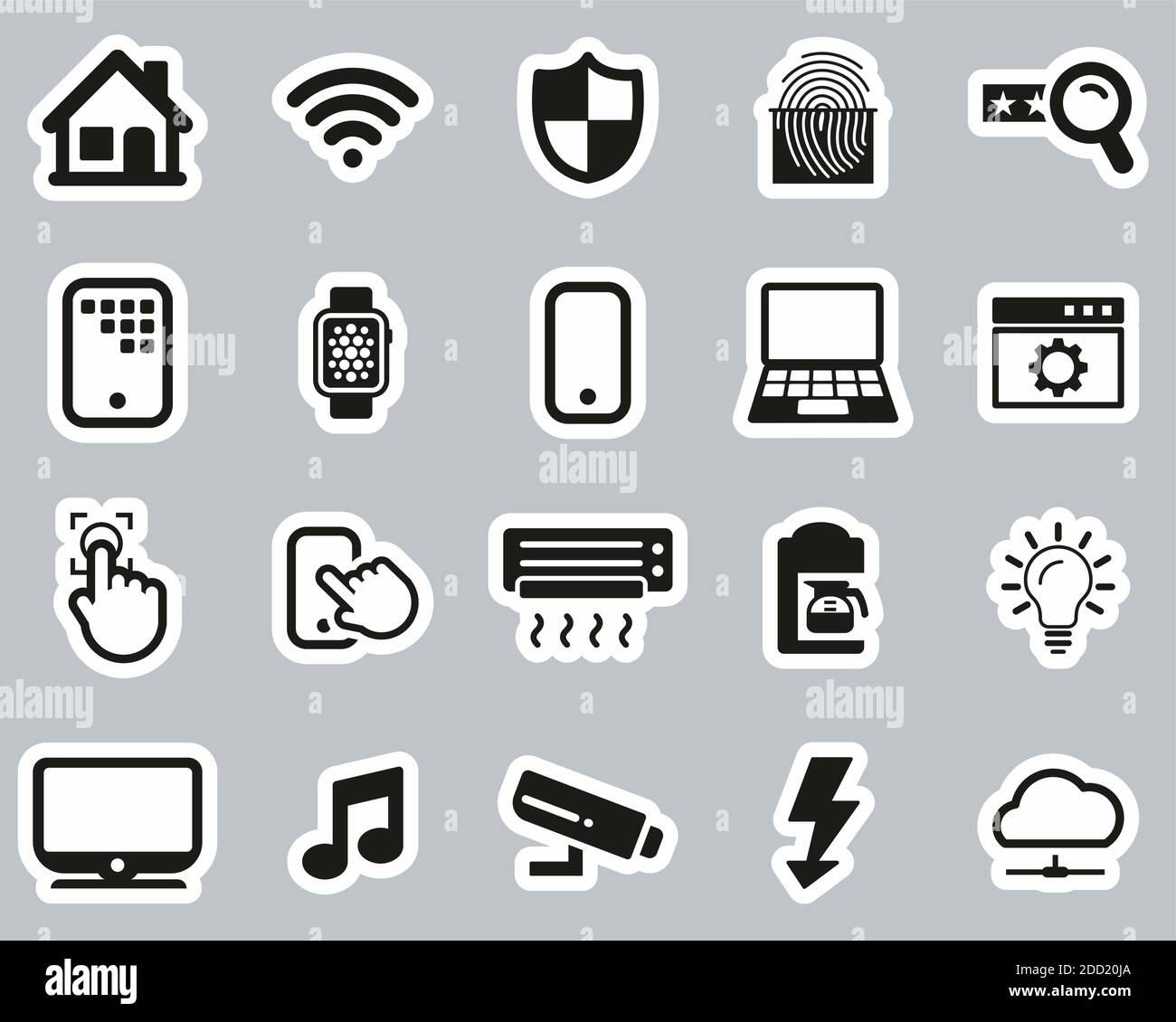 Smart Home Or Smart House Icons Black & White Sticker Set Big Stock ...