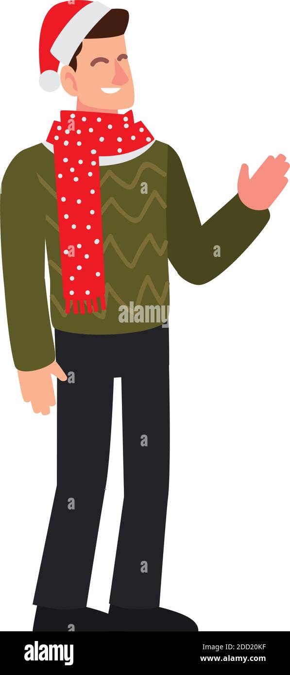 merry christmas man with hat and dotted scarf character cartoon vector ...