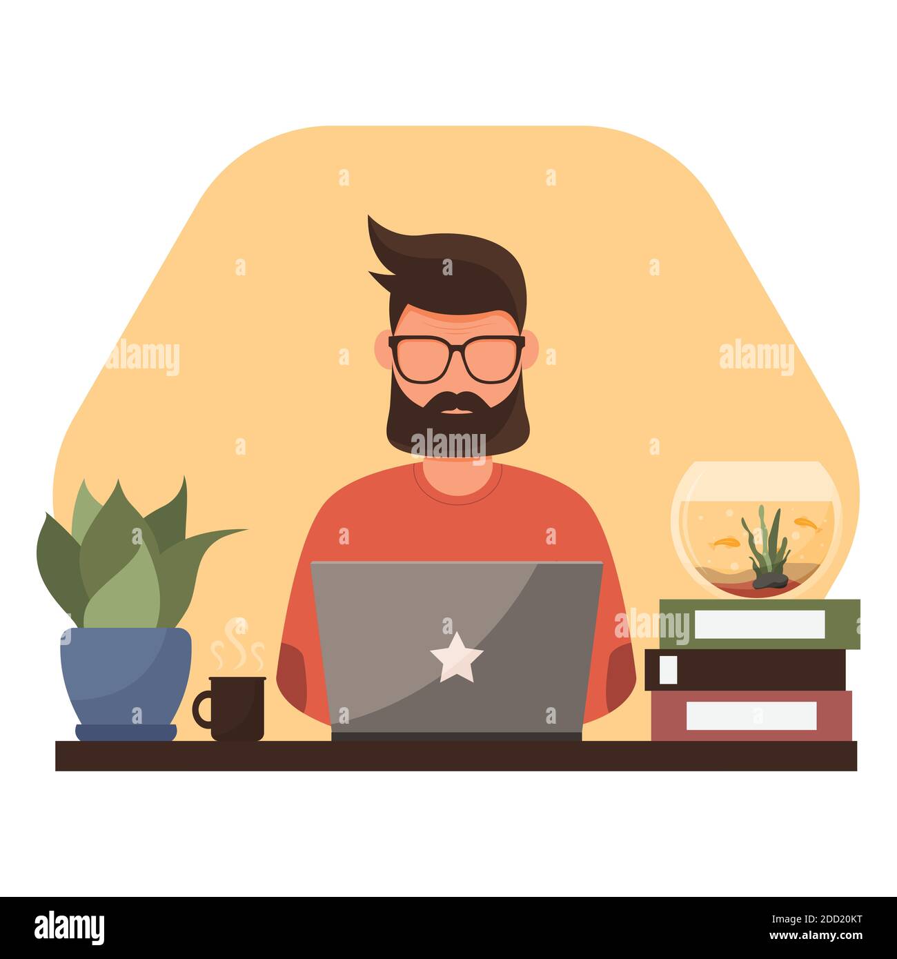 Man working remotely from home. Vector illustration Stock Vector Image ...