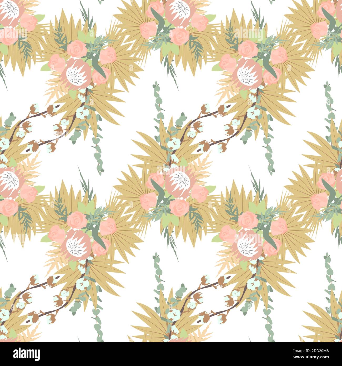 Floral boho seamless pattern with tropical flowers and leaves Stock ...