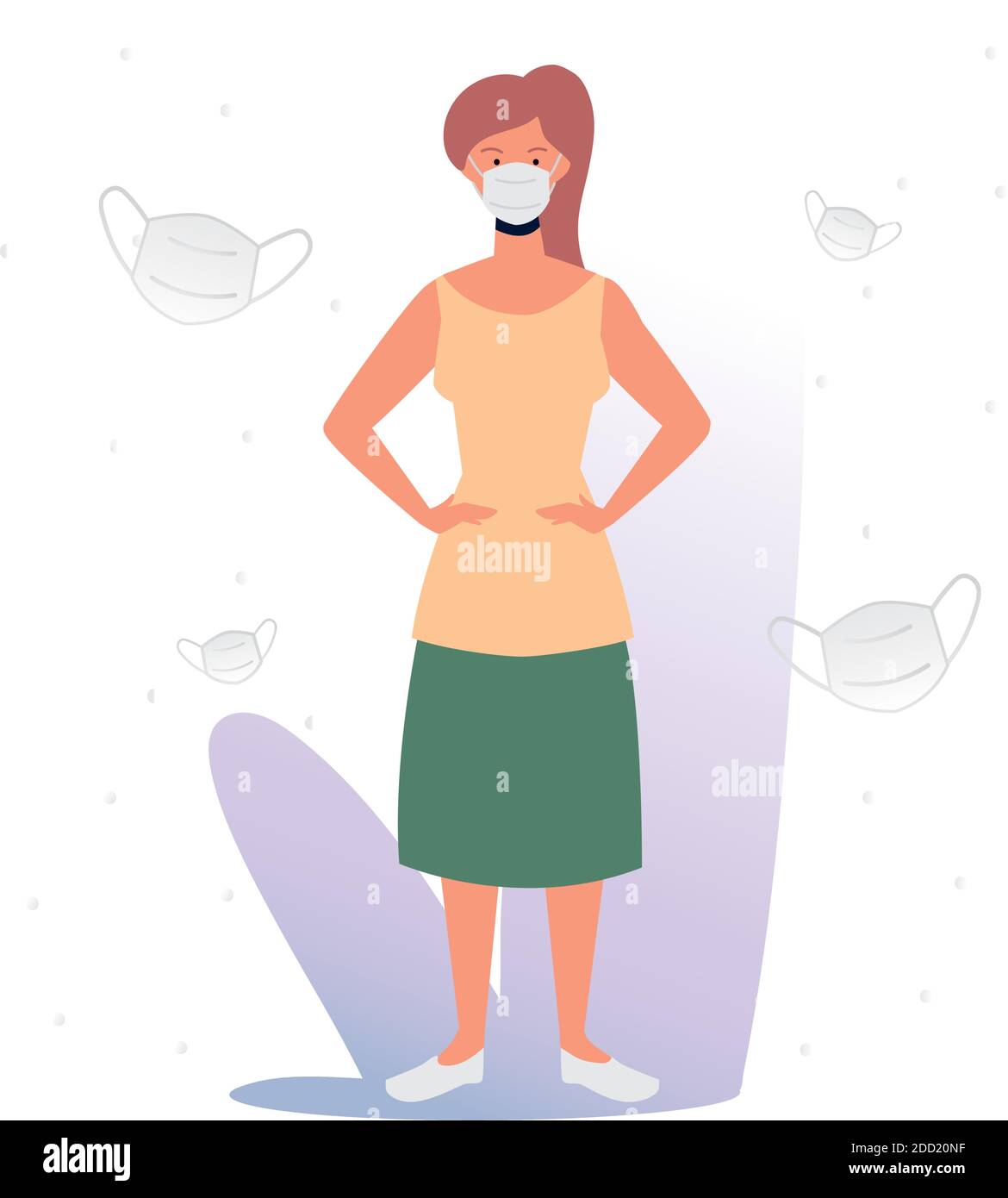 woman wearing mask protection against infection covid 19 vector ...