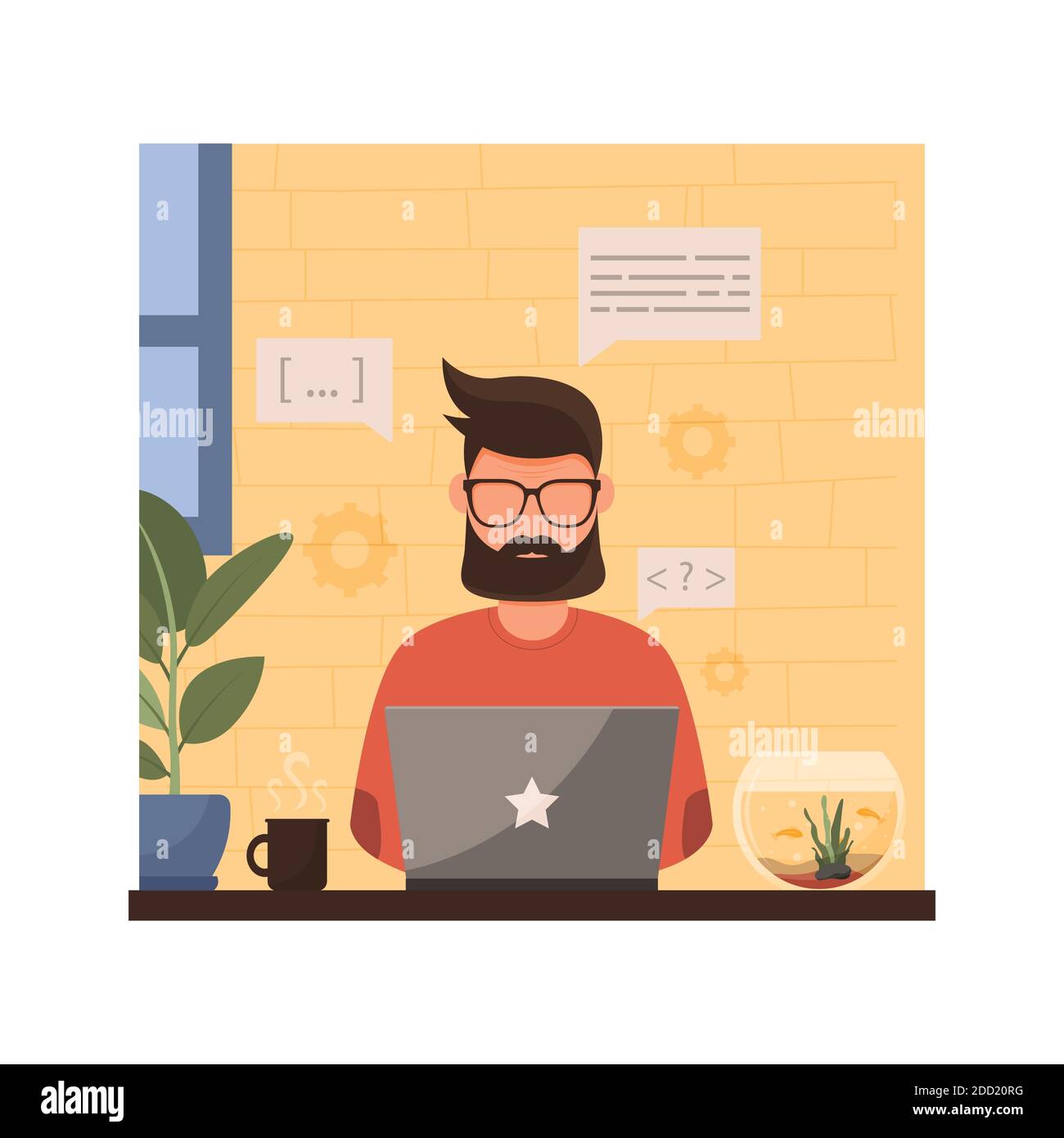 Man working remotely from home. Vector illustration Stock Vector Image ...