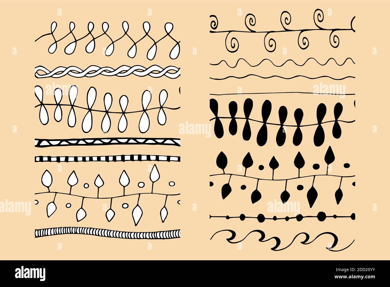 Collection of hand drawn doodle botanical seamless brushes, floral ...