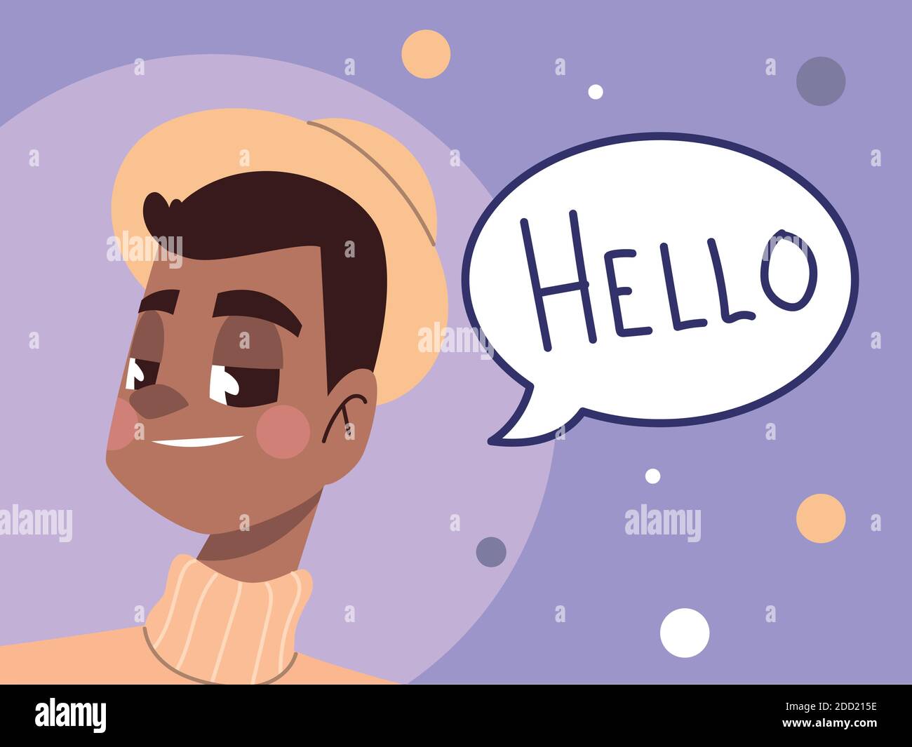 young man and hello text character avatar in cartoon vector ...