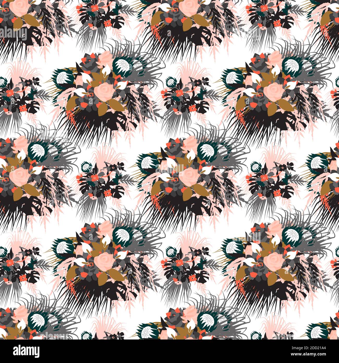 Floral boho seamless pattern with tropical flowers and leaves Stock ...