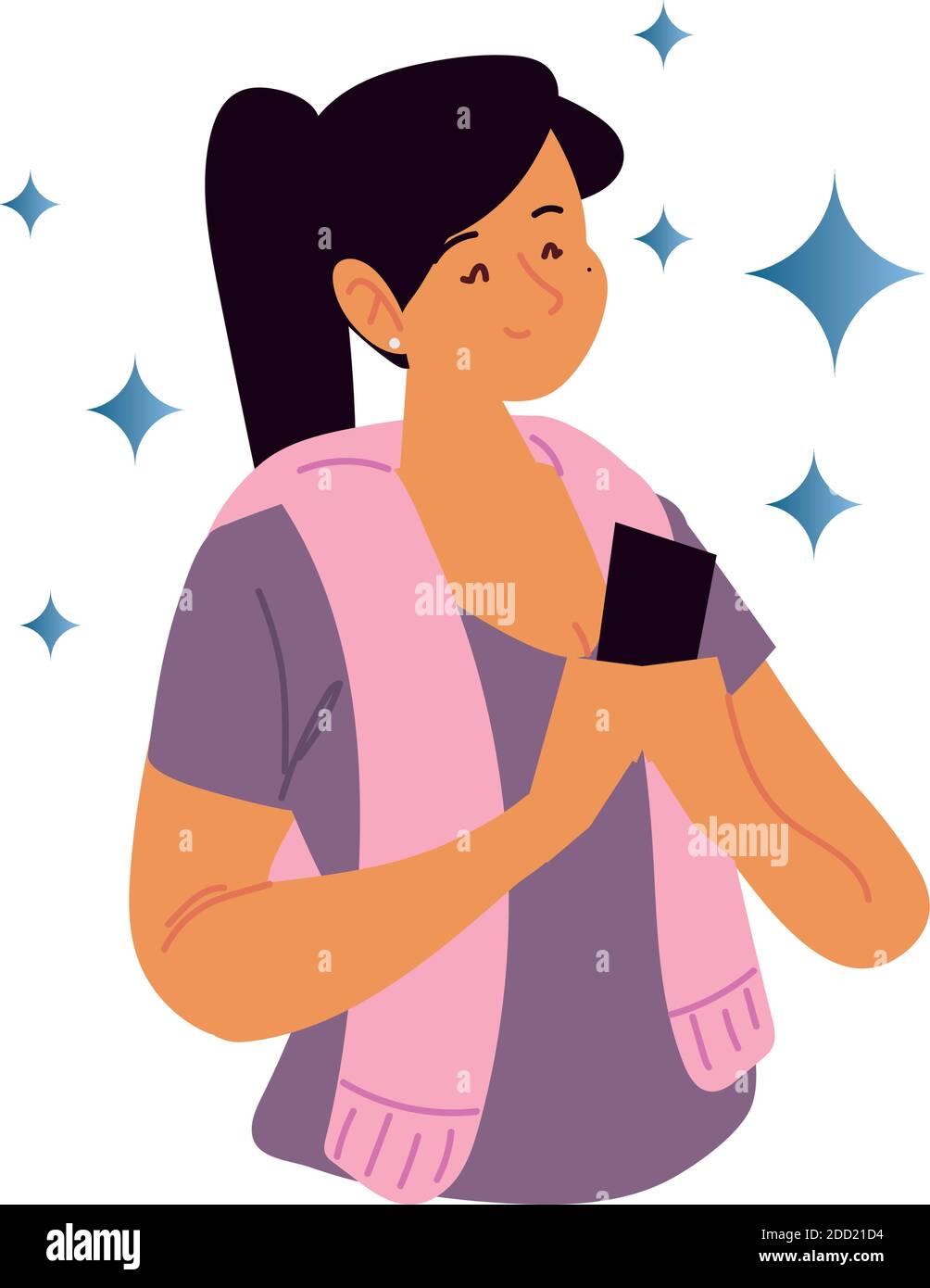 happy woman using smartphone portrait cartoon vector illustration Stock ...