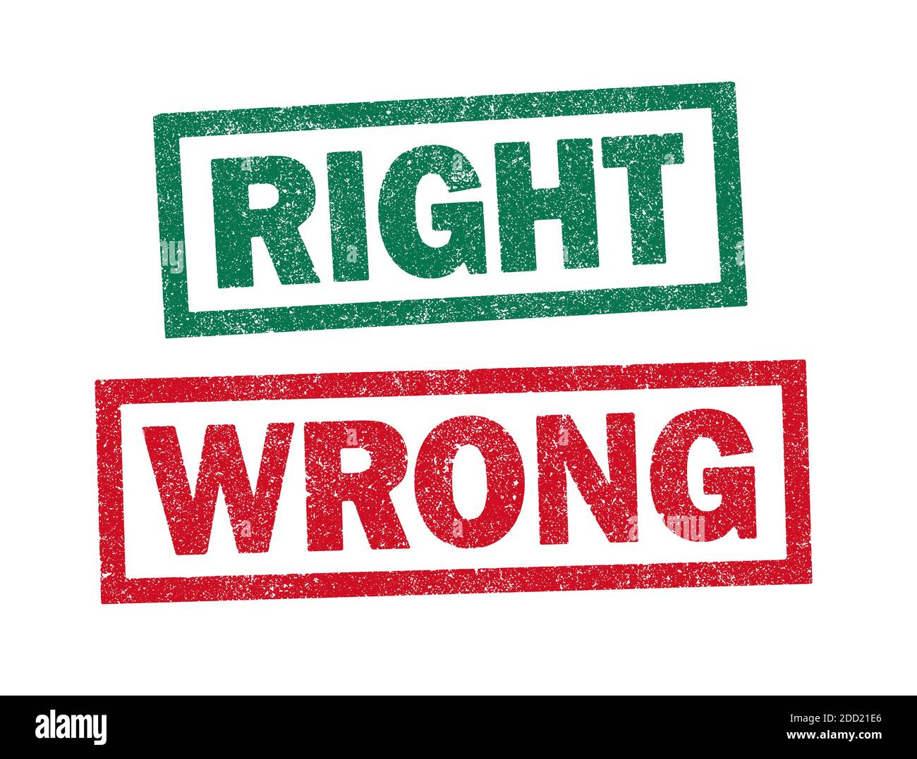 Vector illustration of the words Right and Wrong in green and red ink ...