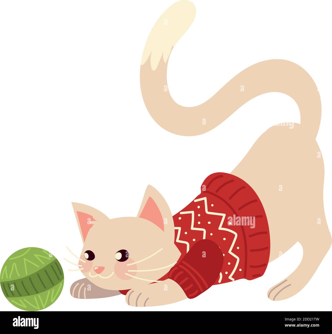 christmas, cute cat with sweater and ball animal celebration isolated ...