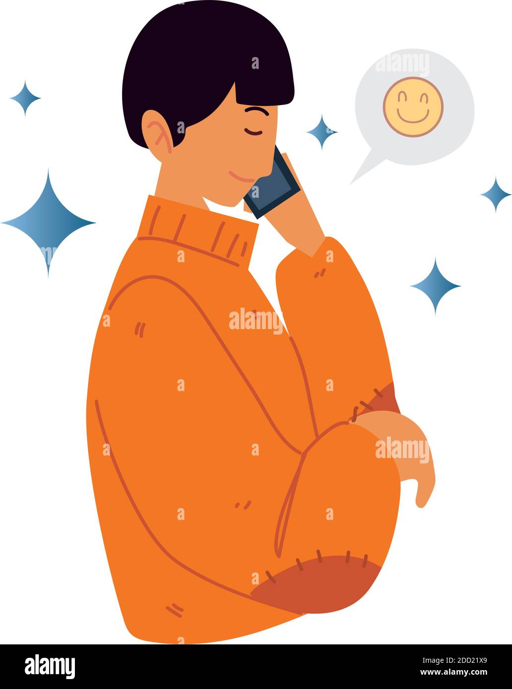 young man using smartphone making calling vector illustration Stock ...