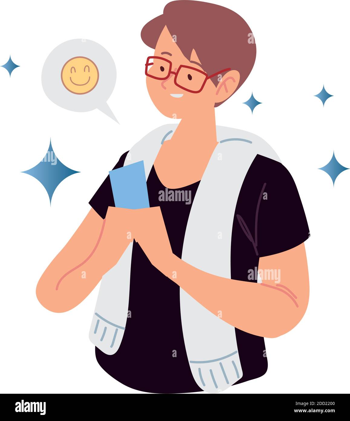 man cartoon using smartphone over white background vector illustration ...