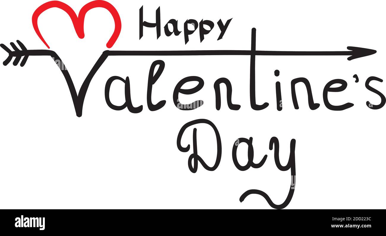 Happy Valentines Day Lettering With A Heart Contemporary Calligraphy