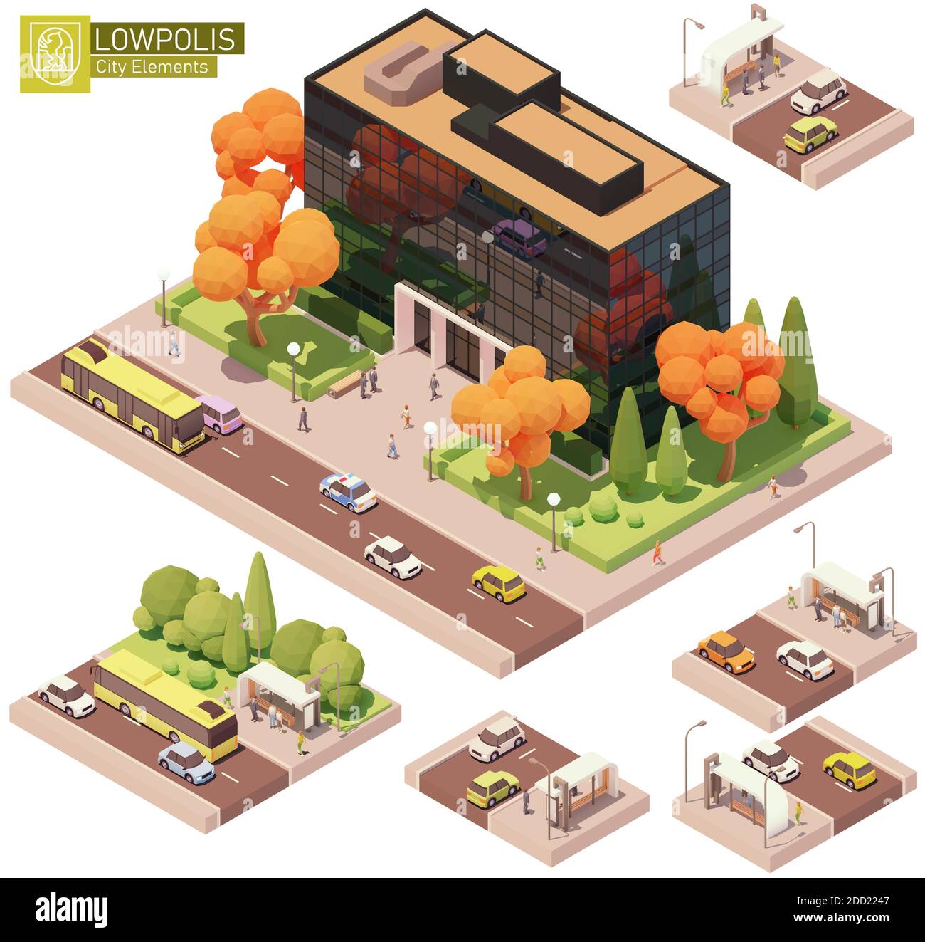 Vector isometric office building and bus stop Stock Vector Image & Art ...