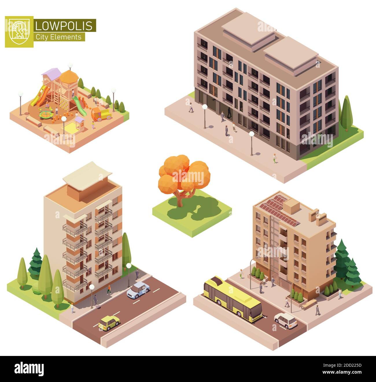 Vector isometric buildings and children playground Stock Vector Image ...