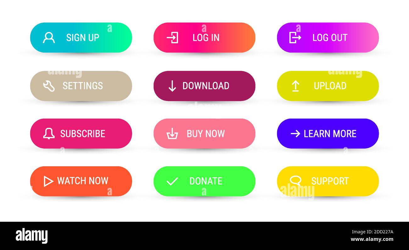 Modern multicolored buttons with shadows isolated on white. Flat vector ...