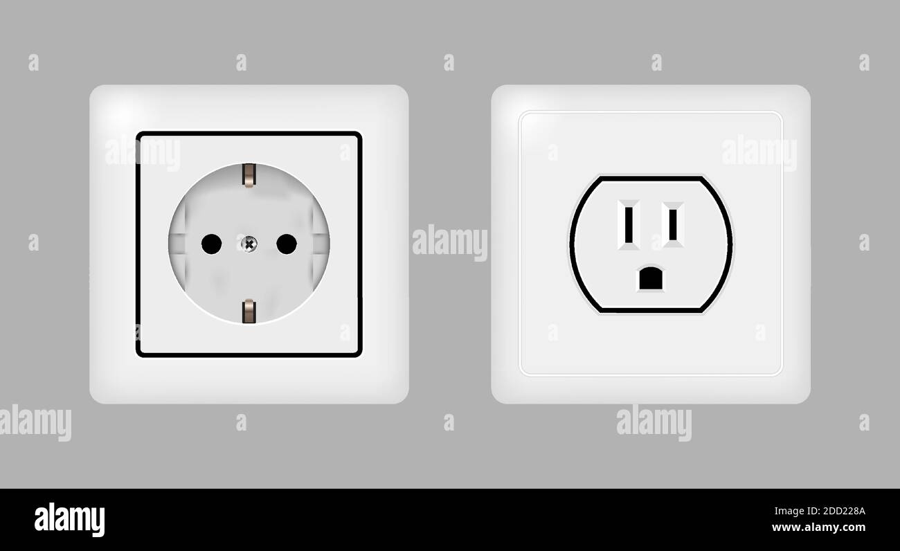 Electrical outlets. European, Russian and North American. Realistic 3D ...