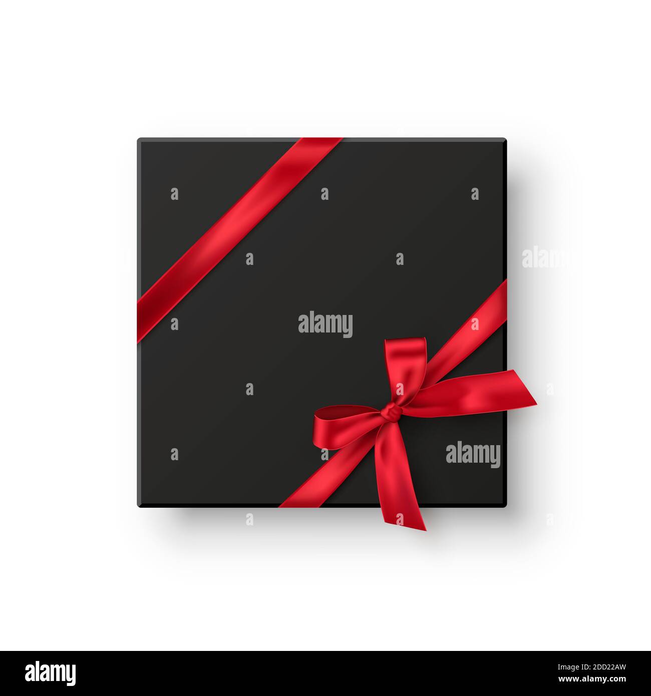 Black gift box with red ribbon. Elegant present with bow isolated on ...