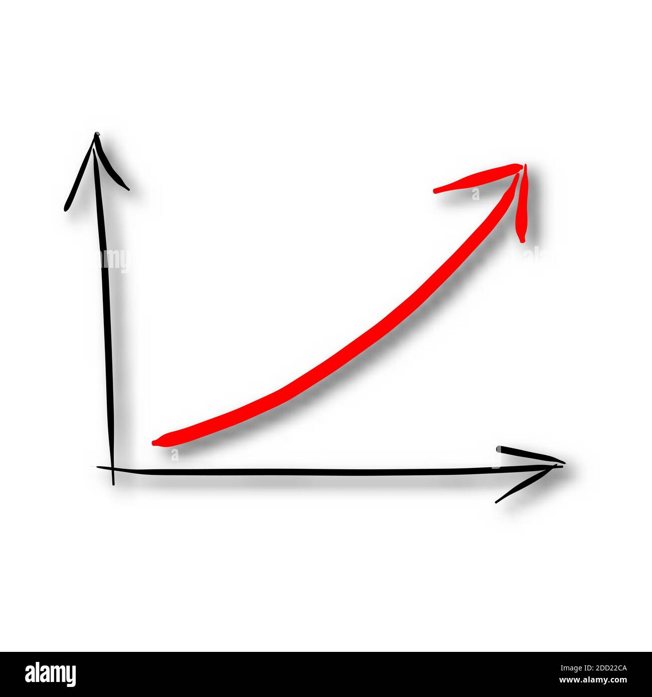 hand drawn graph and red arrow up with shadow isolated on white background Stock Vector Image ...