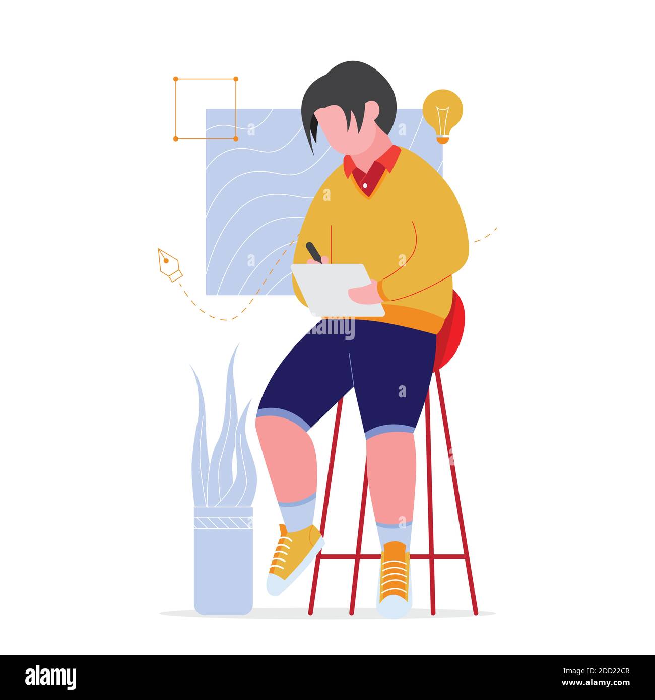artist sitting on chair and drawing on tablet, vector illustration ...