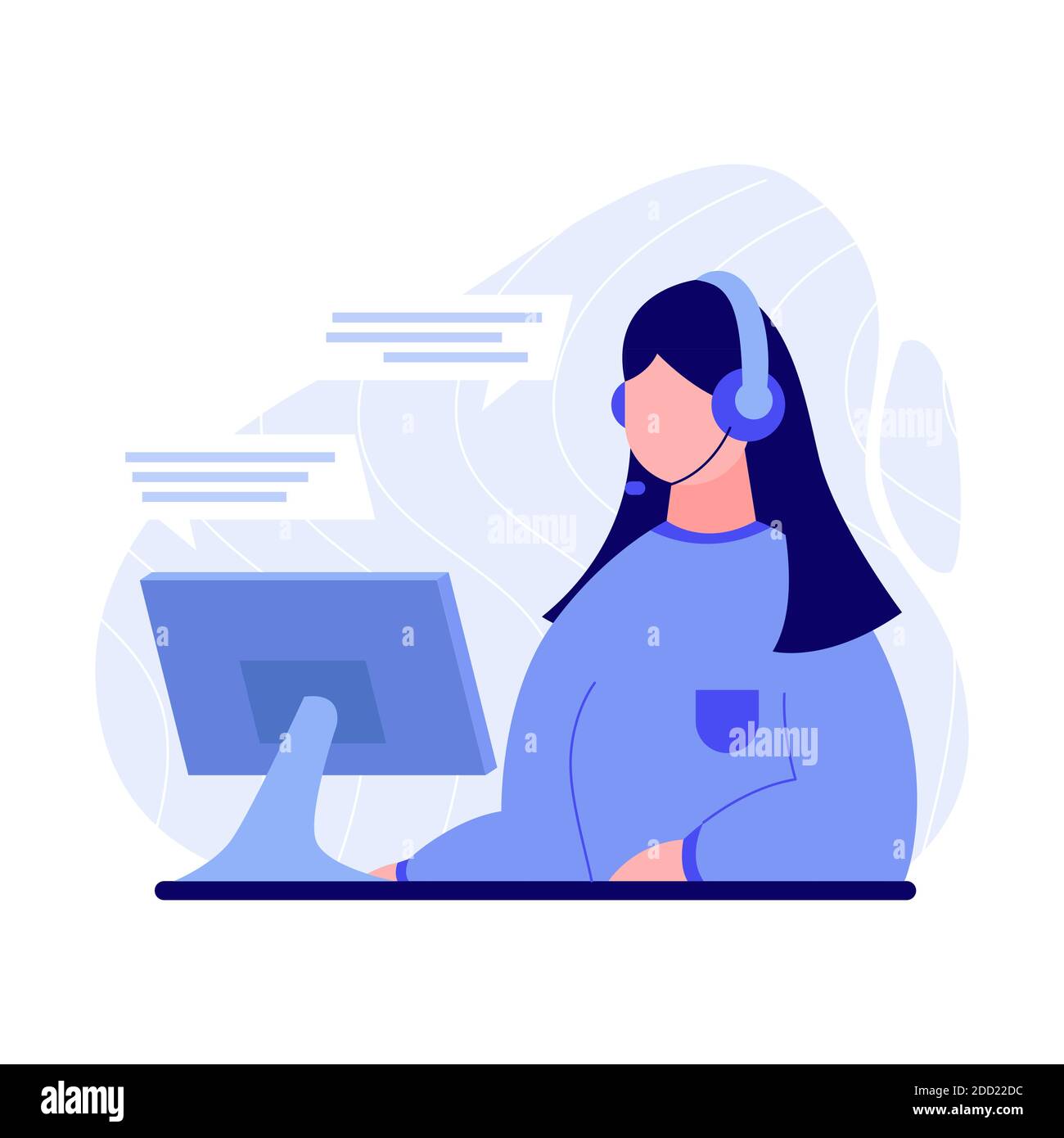 call center or online support illustration, woman using computer and ...