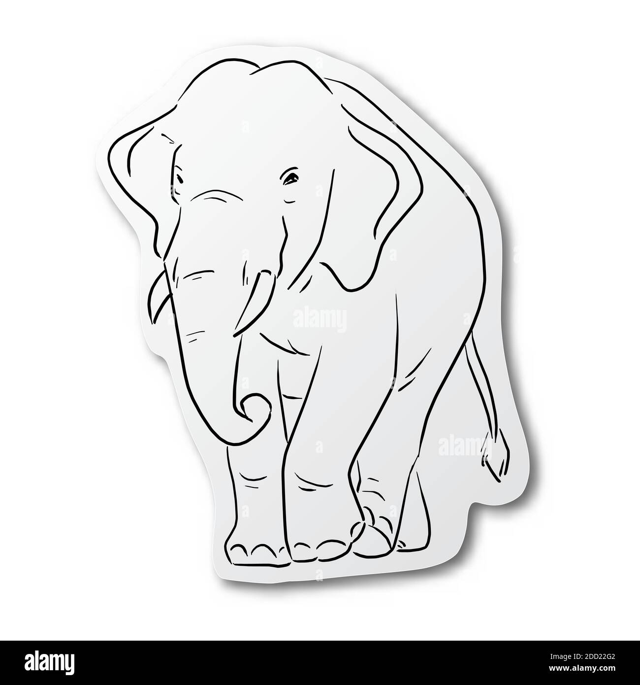 Vector illustration black line hand drawn of elephant on cut paper with ...