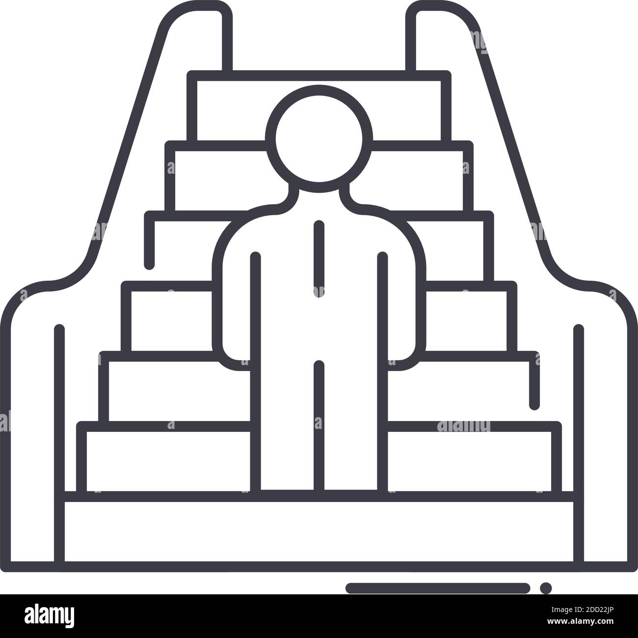 Escalator with person icon, linear isolated illustration, thin line vector, web design sign ...