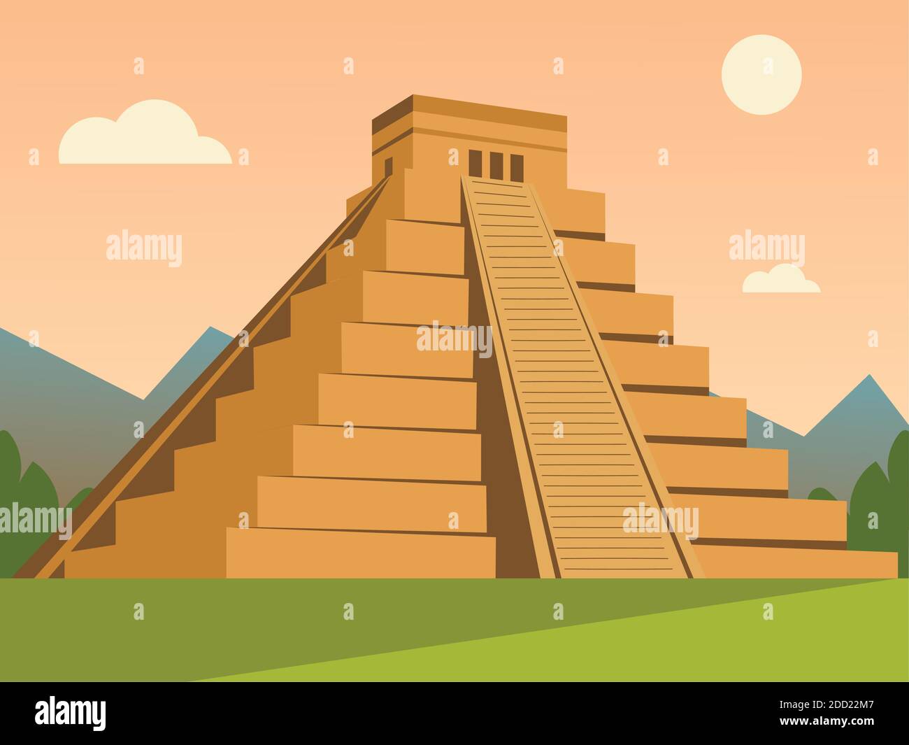 aztec pyramid traditional culture in landscape vector illustration ...