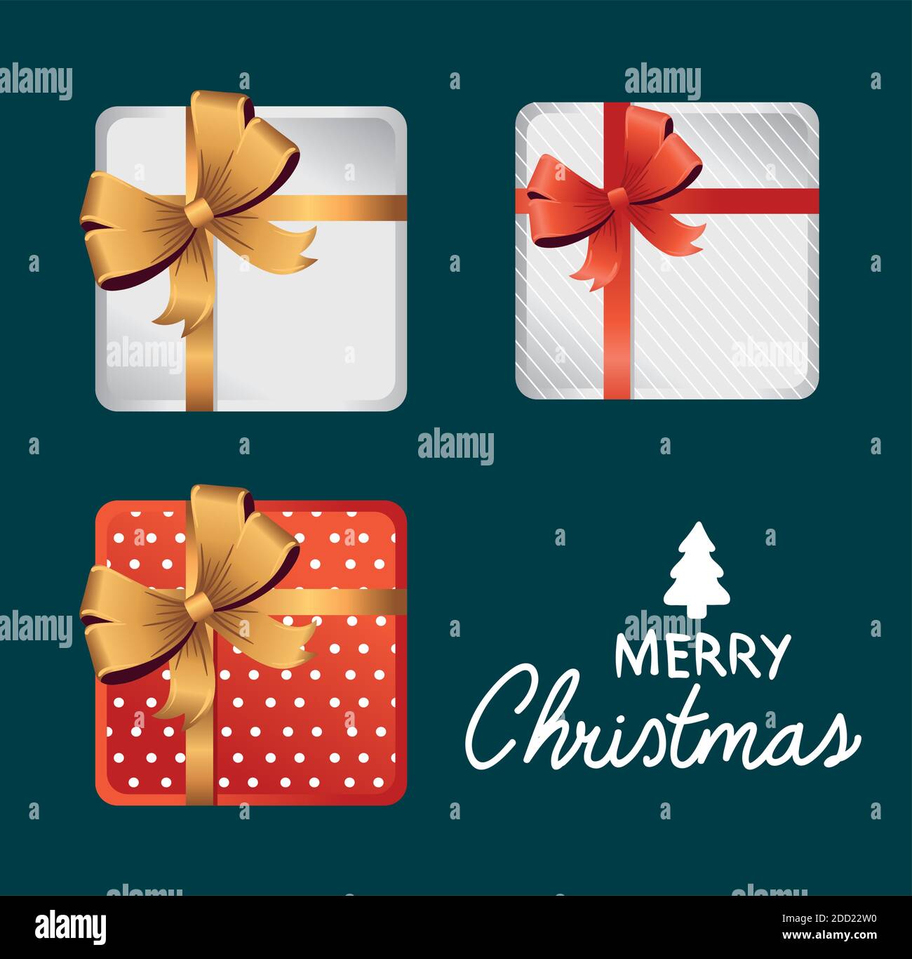 Decorative boxes christmas tree golden Stock Vector Images - Alamy