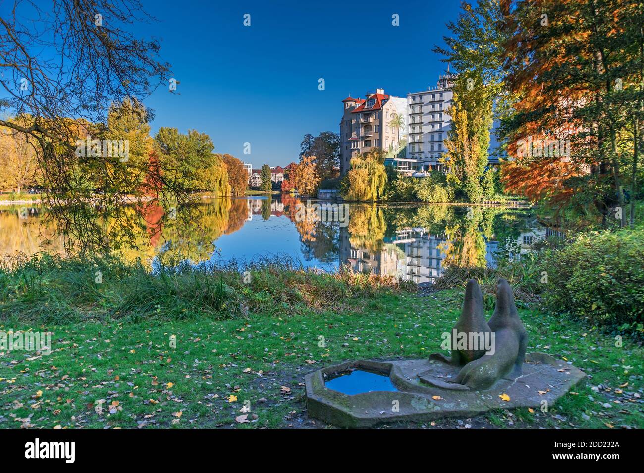 Berlin, Germany - November 7, 2020: Shore of Lake Lietzen with ...