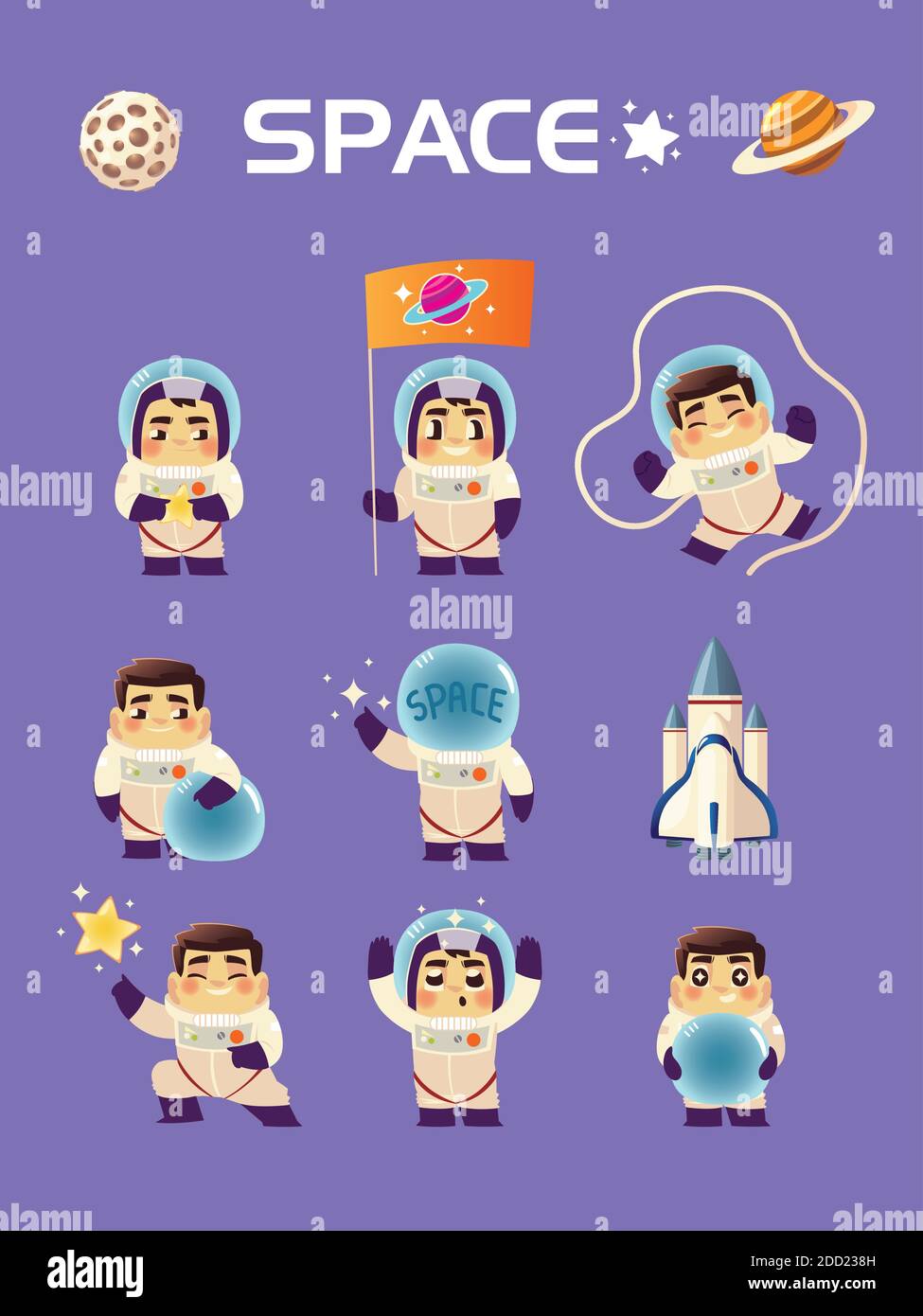 spaceman characters galaxy exploration space set vector illustration ...