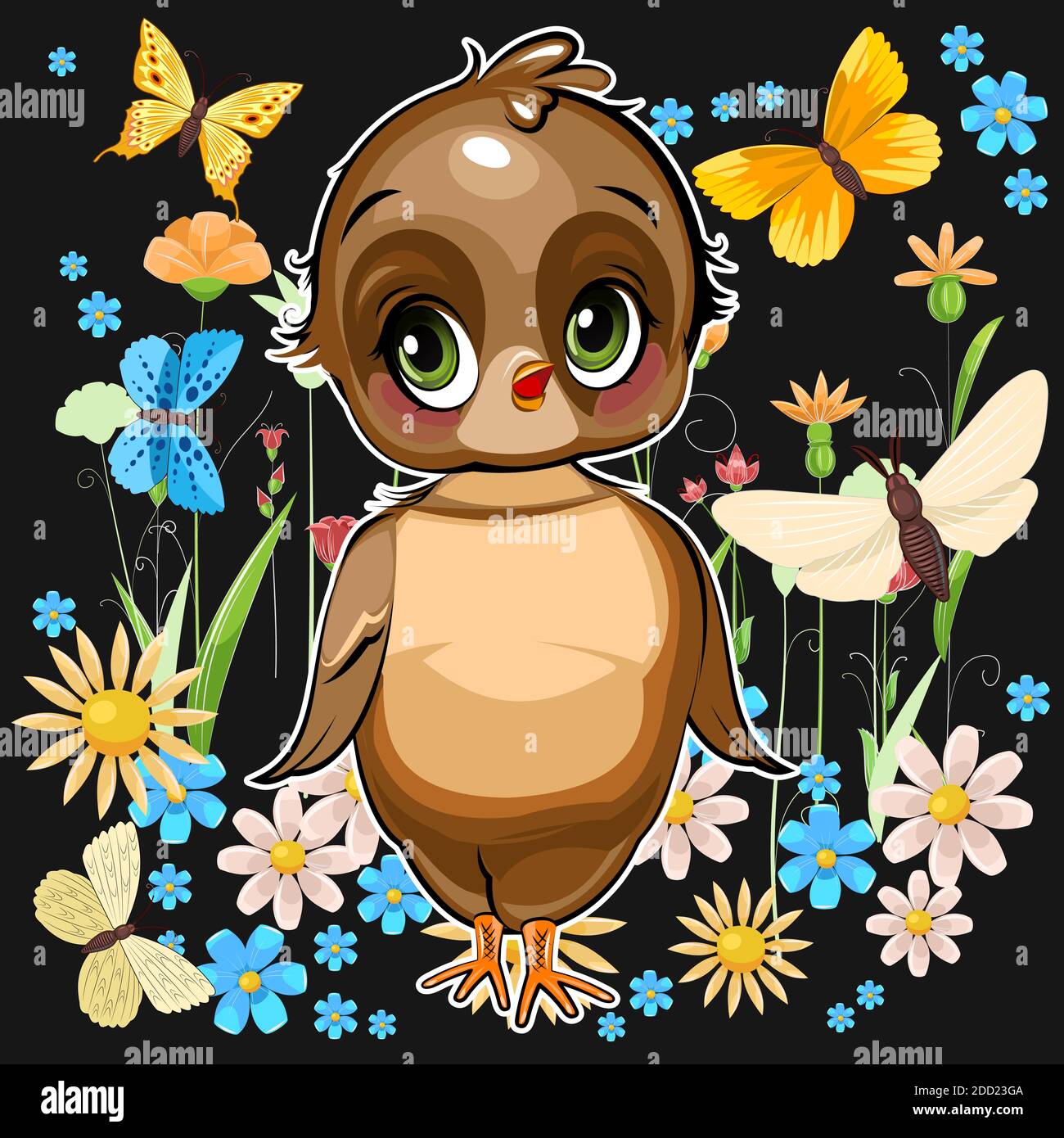 Sparrow girl. Funny chick. Cute and funny baby bird.. Illustration ...