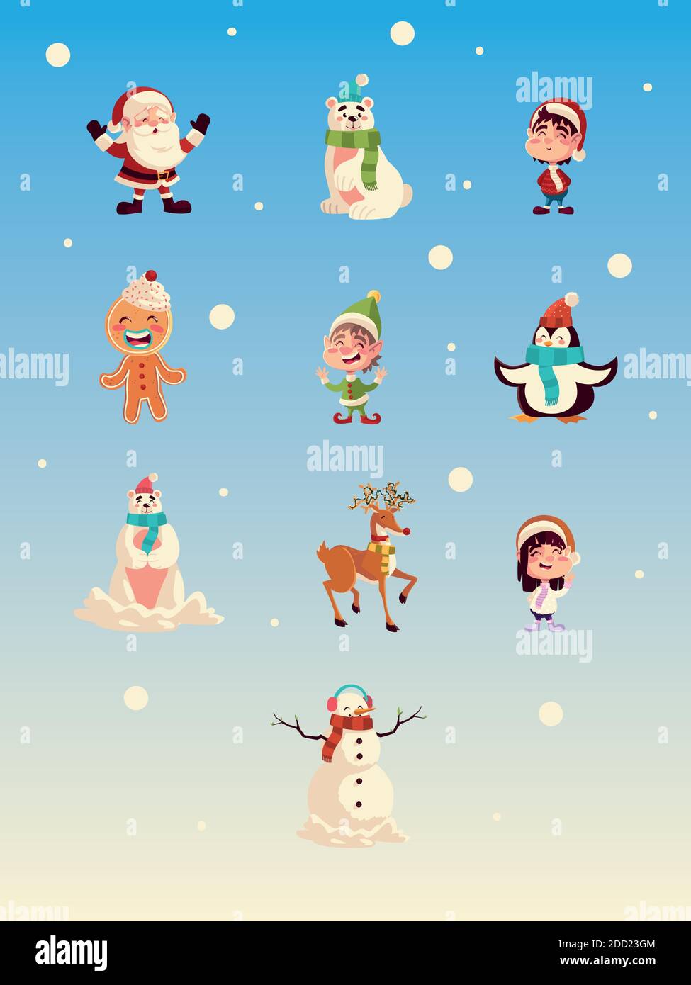 christmas characters santa gingerbread man reindeer bear helper and ...