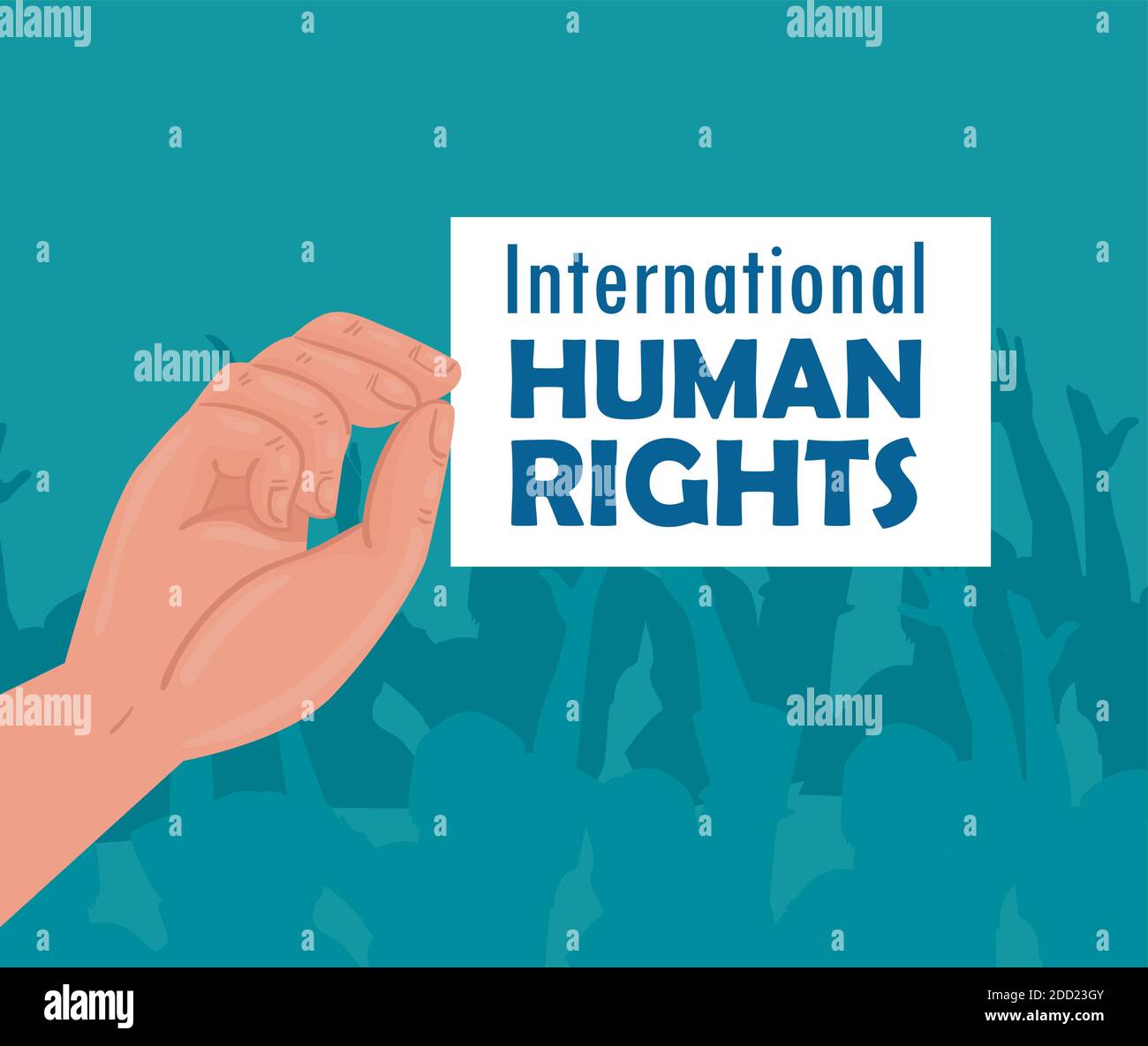 international human rights lettering poster with hand lifting banner ...