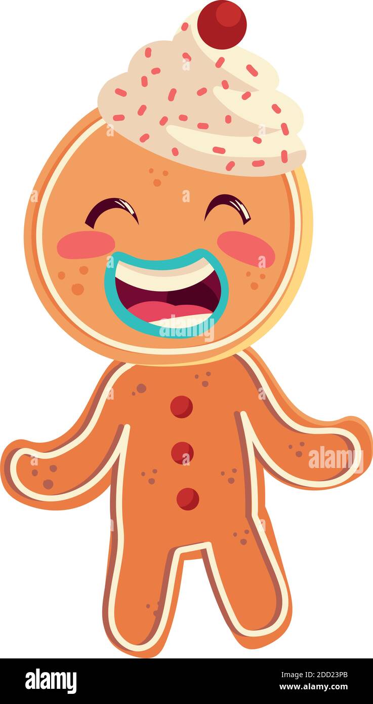 gingerbread man character cartoon christmas on white background vector ...
