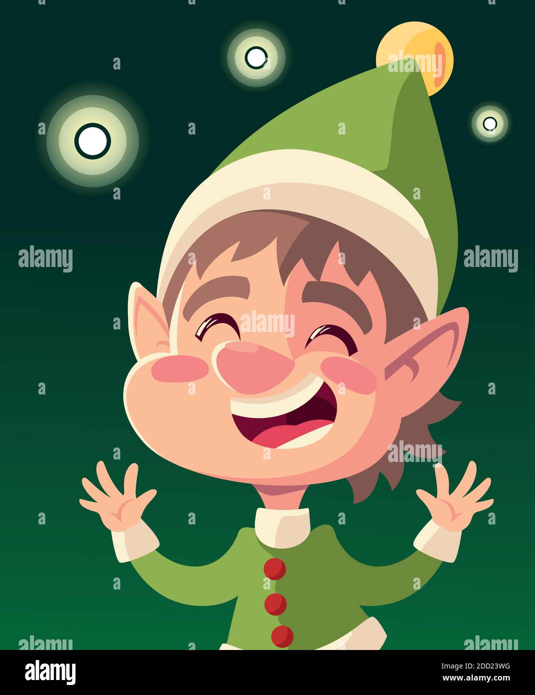 christmas happy helper with lights decoration green background vector ...
