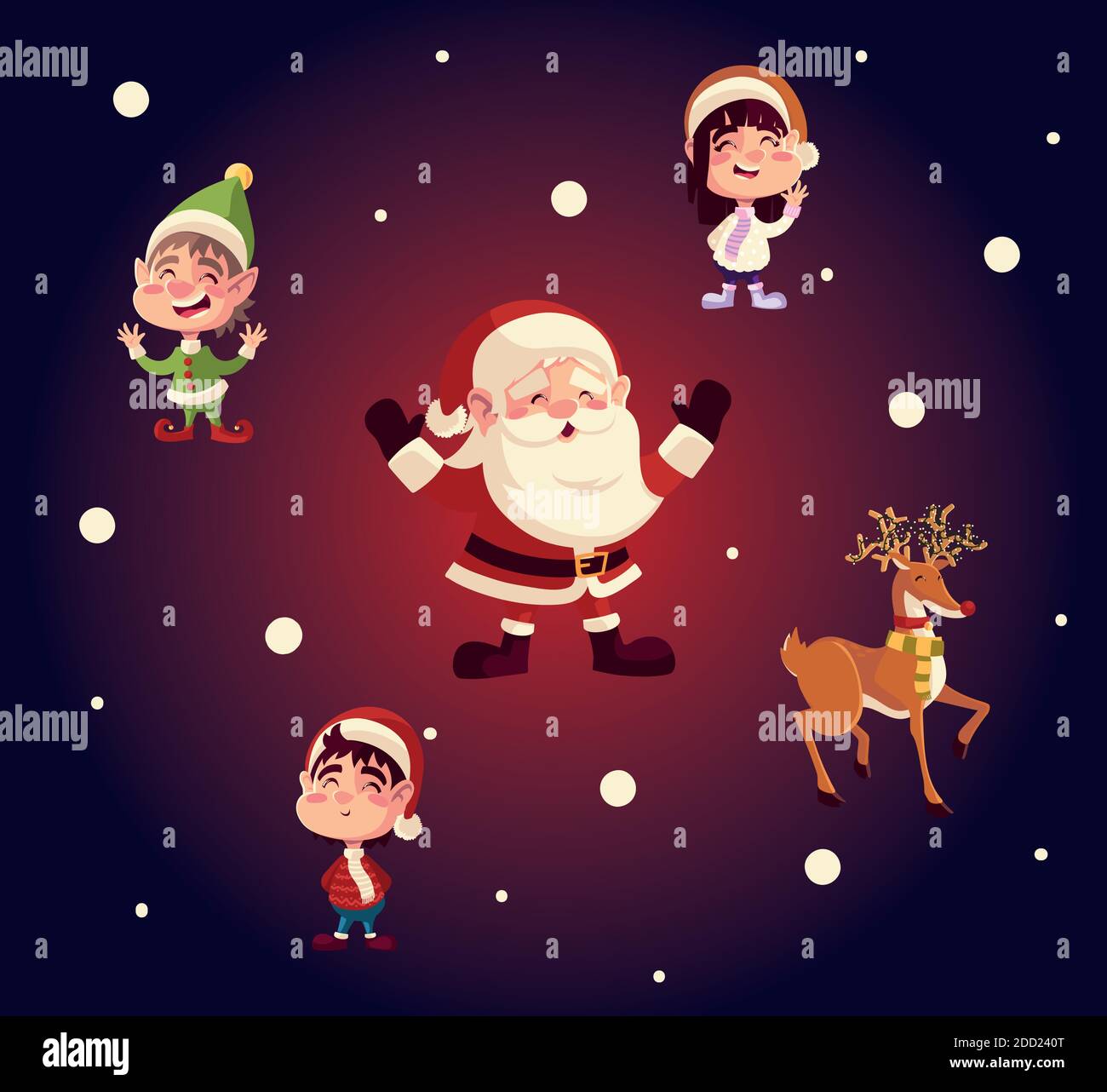 christmas cute santa reindeer helper and girl gradient background ...