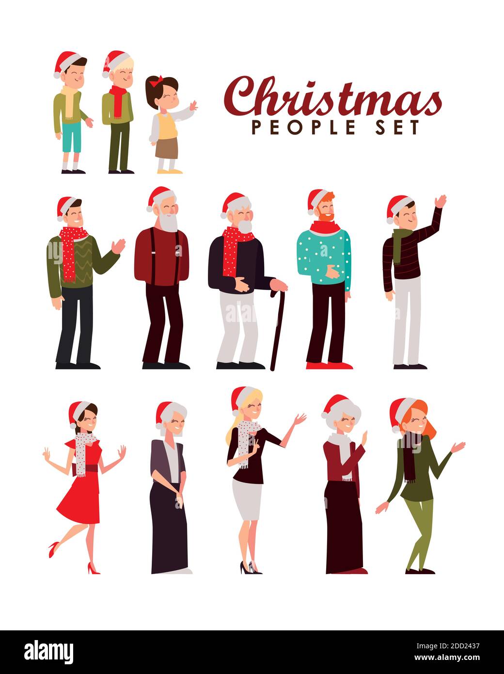 merry christmas people character season celebration icons vector ...