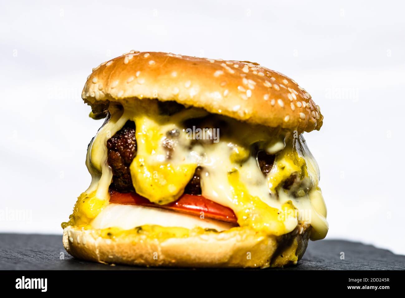Tasty homemade cheeseburger isolated on white background. Beef ...