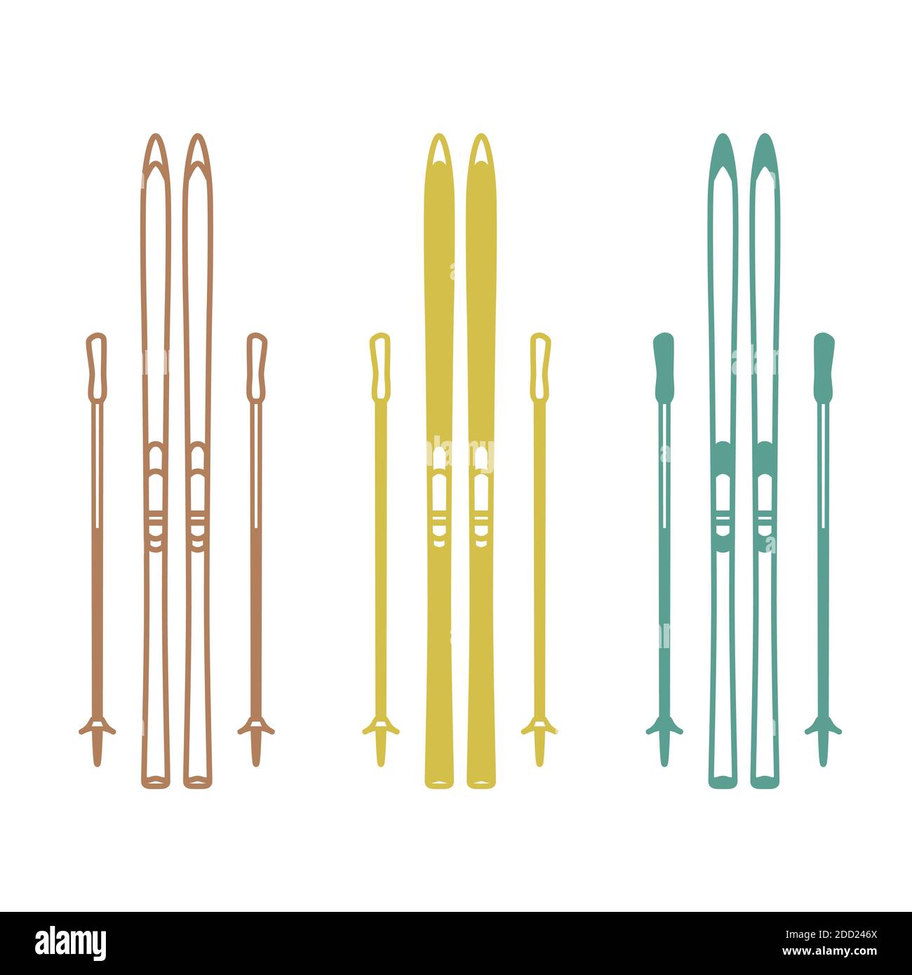 Set of cross-country skis with ski poles - vector illustration Stock ...