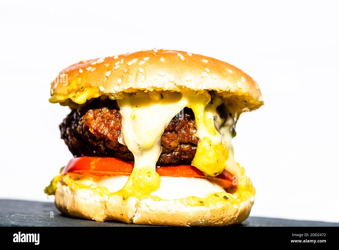 Tasty homemade cheeseburger isolated on white background. Beef ...