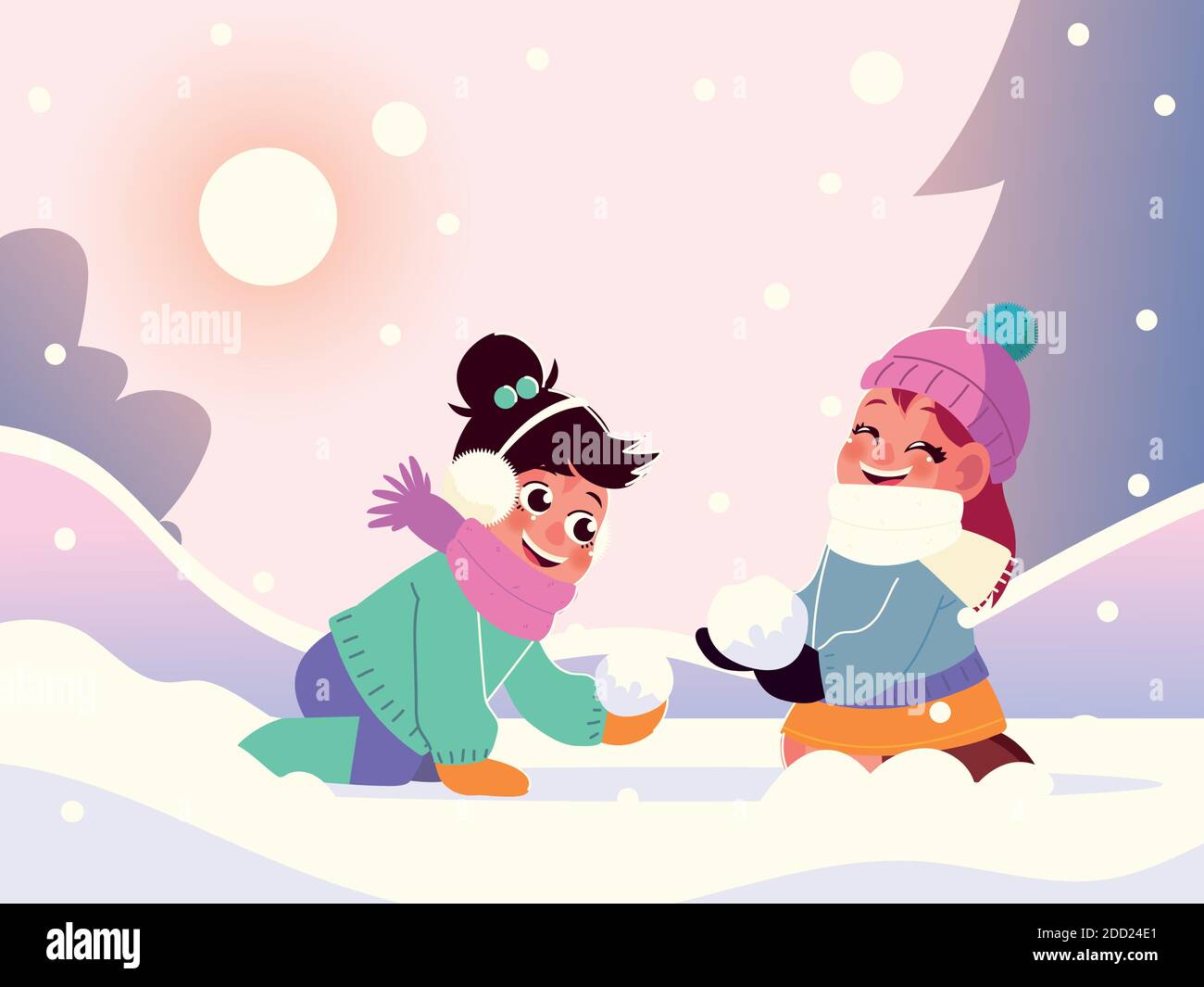 Portrait of little girl in winter Stock Vector Images - Alamy