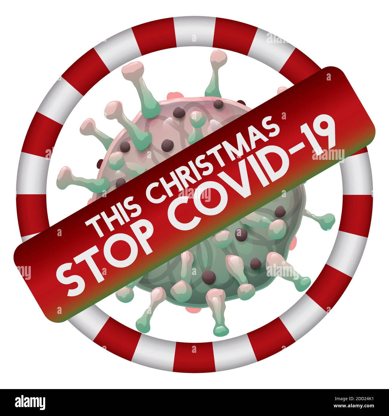 Striped circle like banning signal, containing the COVID-19 virus ...